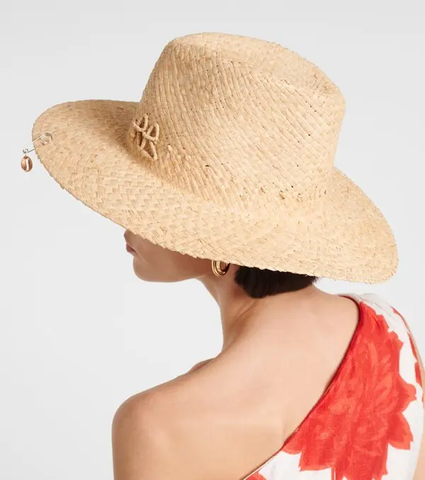 Ruslan Baginskiy Logo Faux Pearl-embellished Straw Fedora