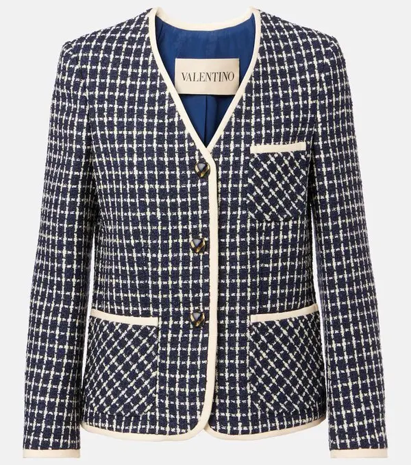 Valentino Garavani Wool And Cotton-blend Boucle Jacket - Blue
