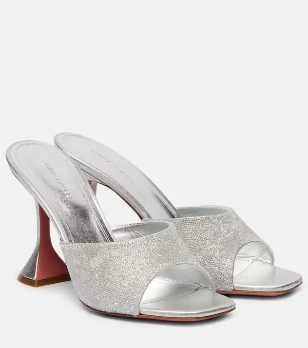 Amina Muaddi Lupita 95 Embellished Leather Mules - Silver