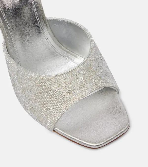Amina Muaddi Lupita 95 Embellished Leather Mules - Silver