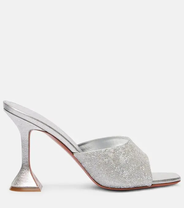 Amina Muaddi Lupita 95 Embellished Leather Mules - Silver