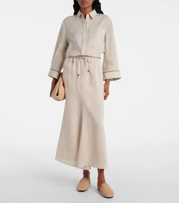 Brunello Cucinelli Monili Linen Maxi Skirt