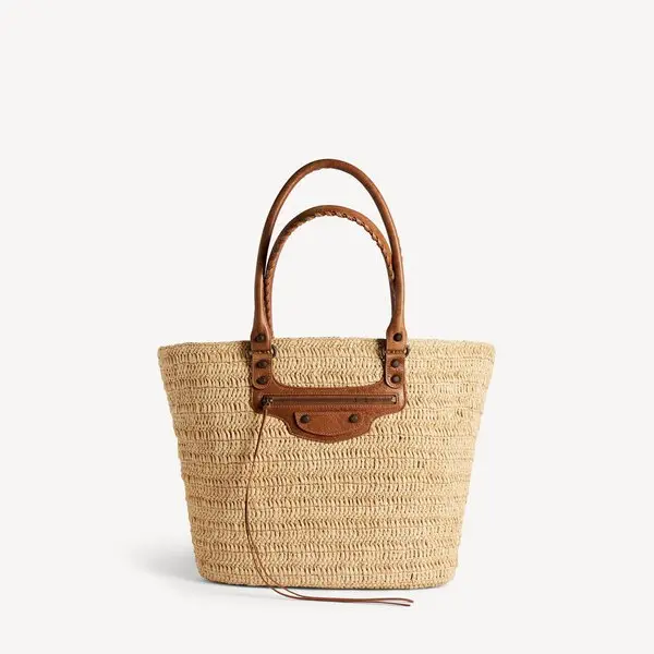 Balenciaga Le City Basket Medium Raffia And Lambskin Bag