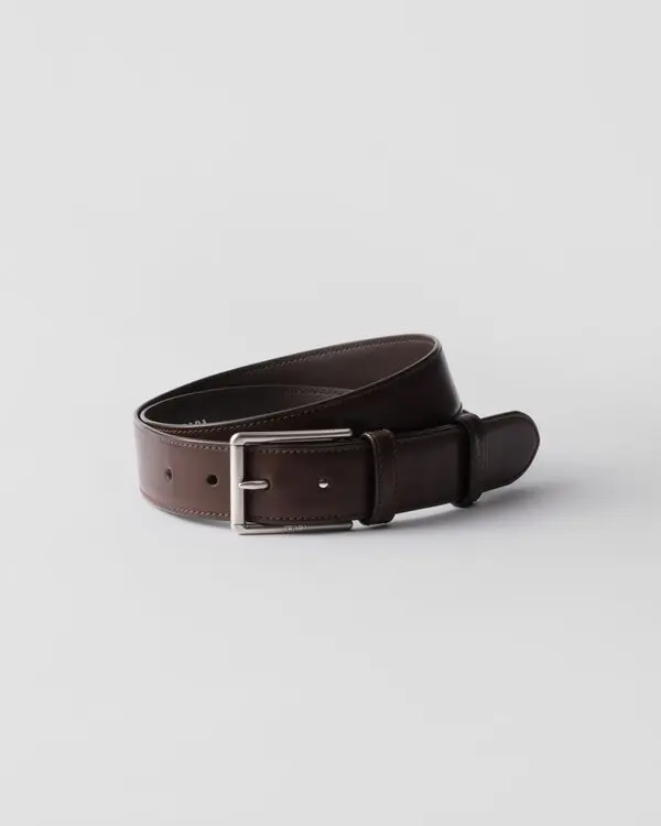 Prada Antiqued Leather Belt - Ebony