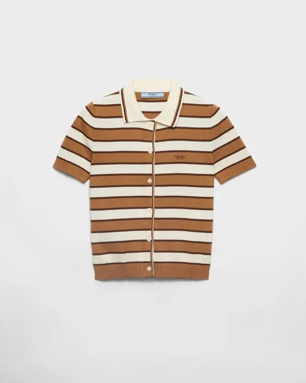 Prada Striped Cotton Cardigan - Camel/natural