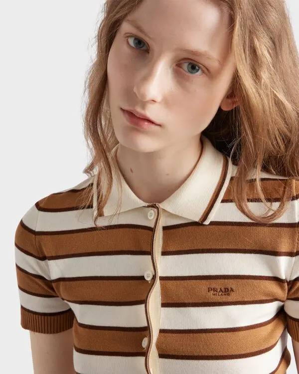 Prada Striped Cotton Cardigan - Camel/natural