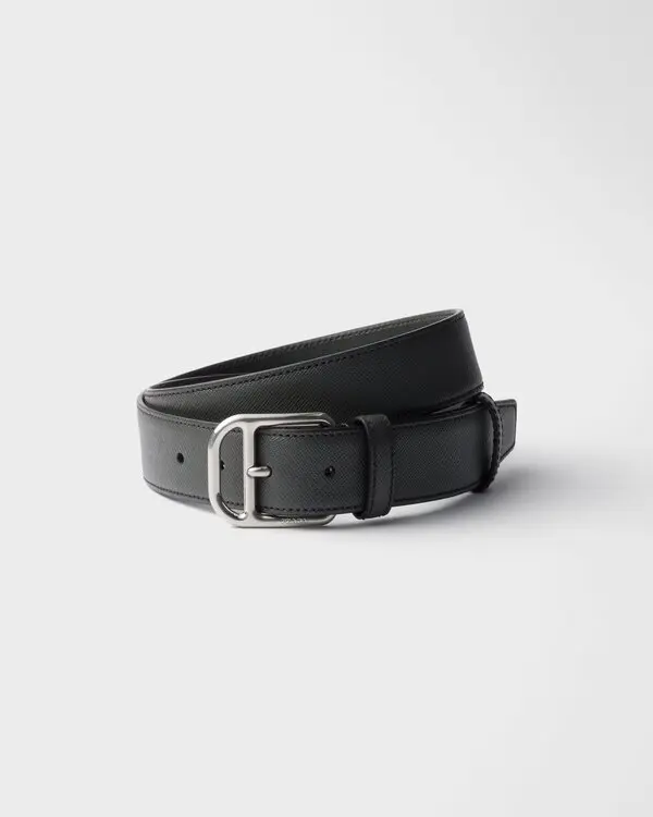 Prada Saffiano Leather Belt - Anthracite Gray