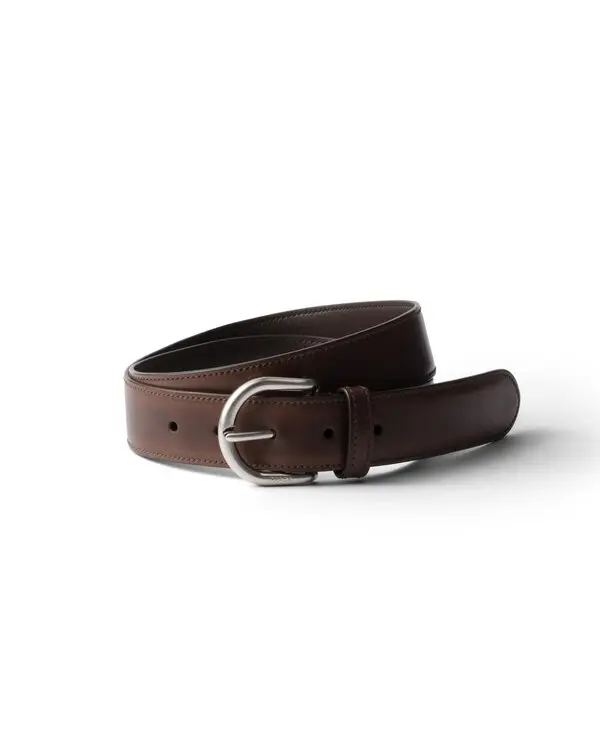 Prada Antiqued Leather Belt - Brown
