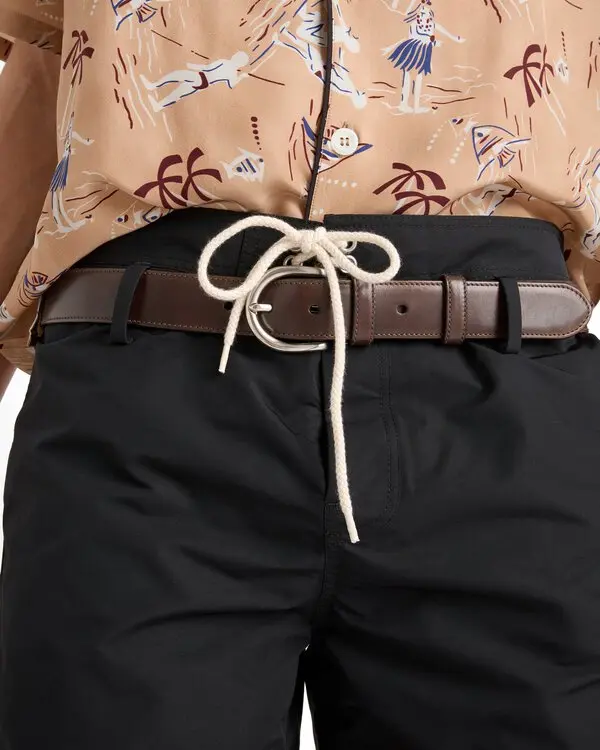 Prada Antiqued Leather Belt With Engraved Buckle