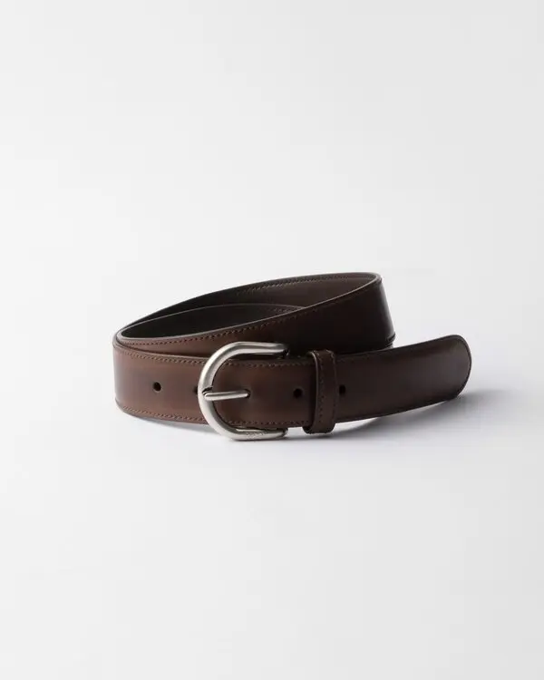 Prada Antiqued Leather Belt - Ebony
