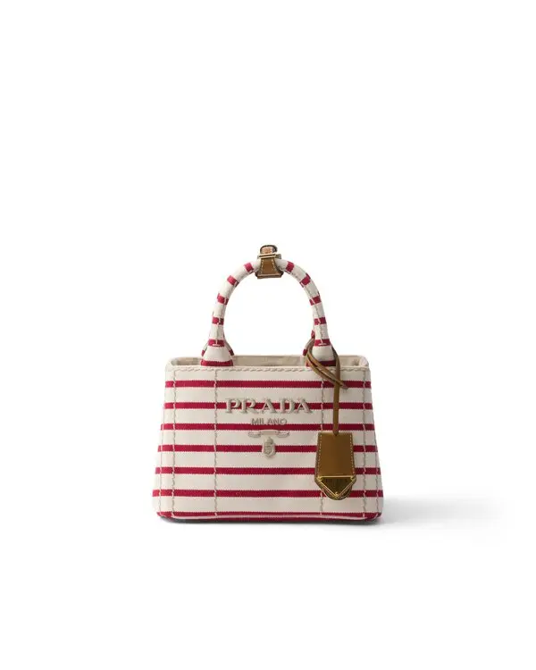 Prada Mini Striped Cotton Canvas Bag - Neutral