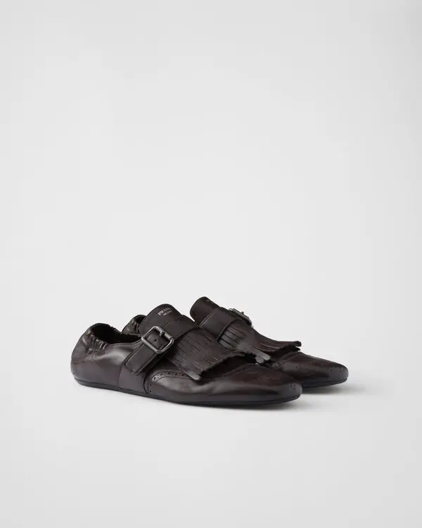 Prada Fringed Monk Strap Shoes - Dark Brown