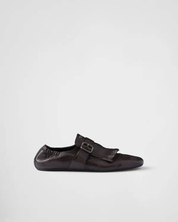 Prada Fringed Monk Strap Shoes - Dark Brown