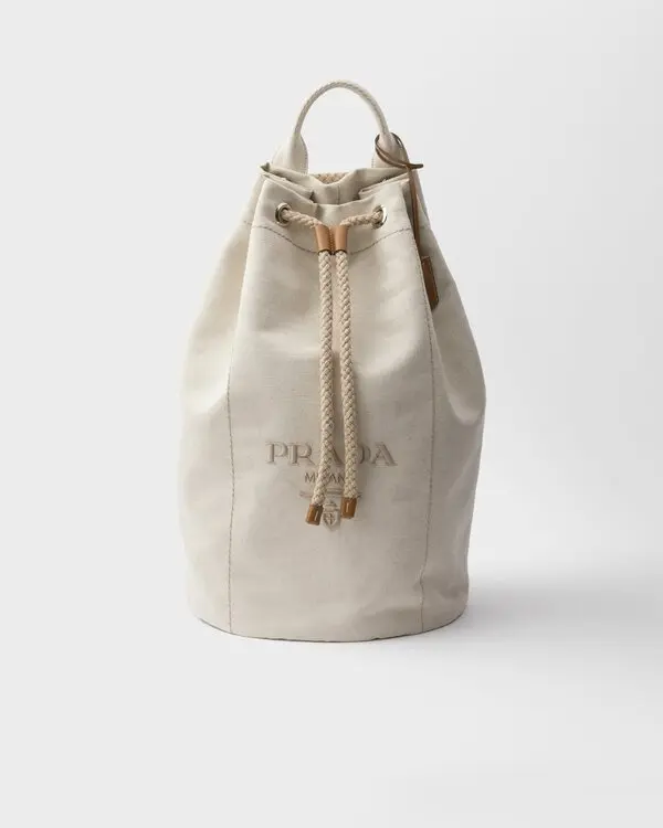 Prada Linen Blend Drawstring Duffel Bag - Natural