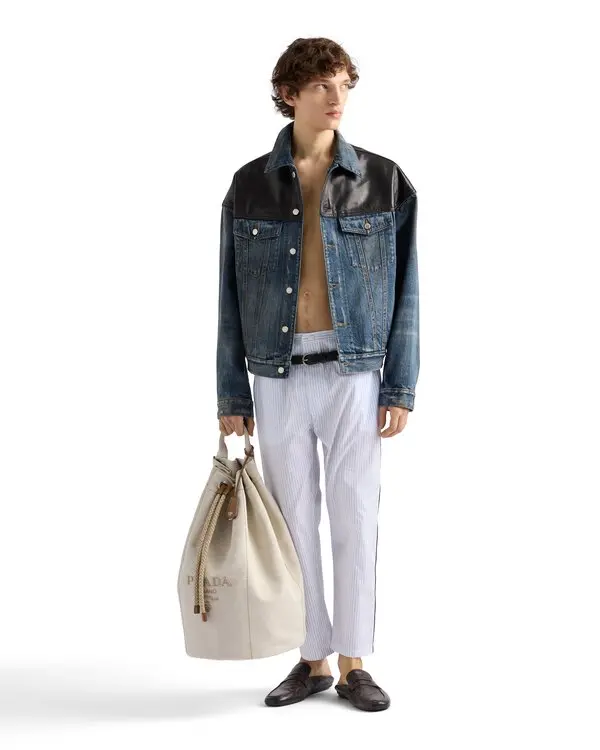 Prada Linen Blend Drawstring Duffle Bag - Neutral