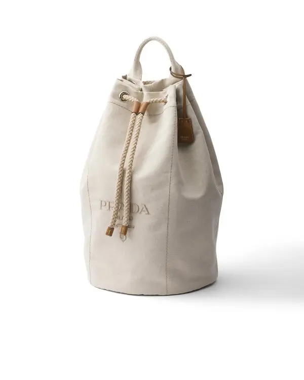 Prada Linen Blend Drawstring Duffle Bag - Neutral