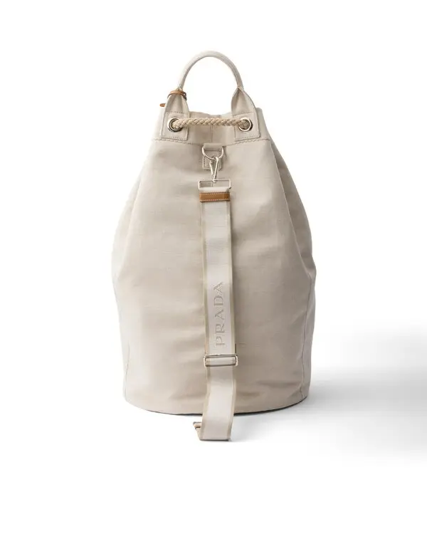 Prada Linen Blend Drawstring Duffle Bag - Neutral