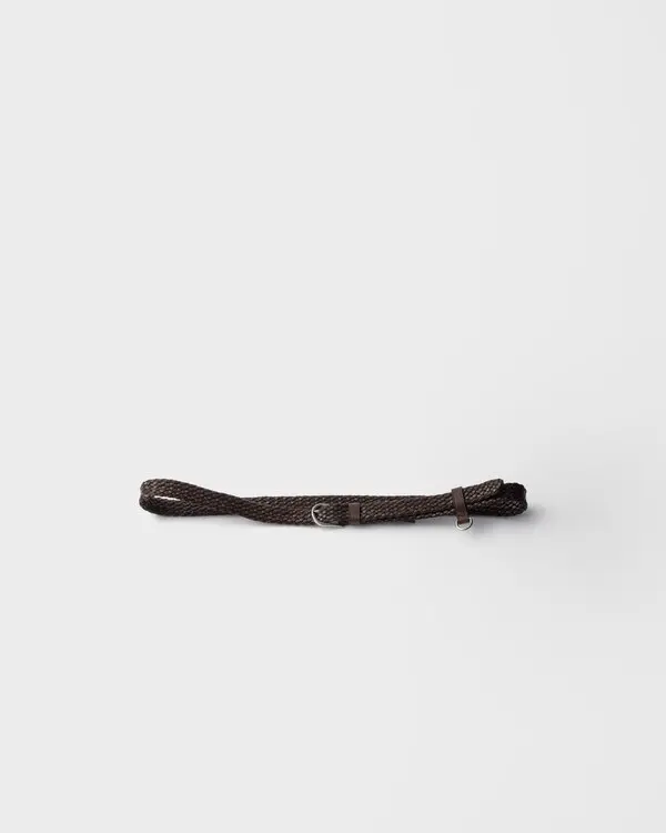 Prada Narrow Braided Leather Belt - Coffee