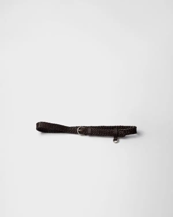 Prada Braided Leather Belt - Coffee