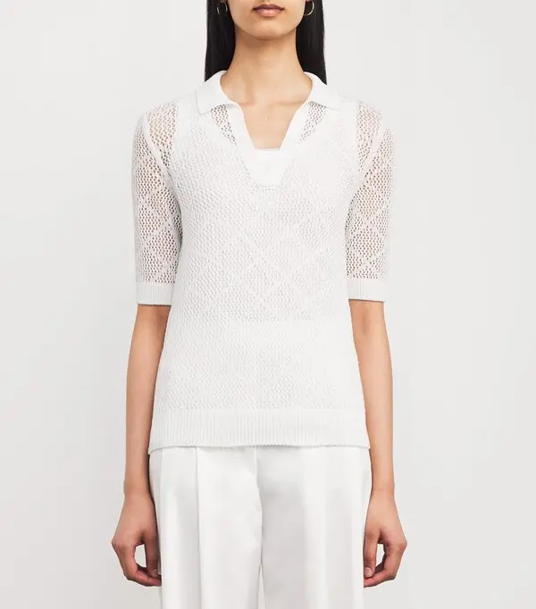 Eleventy Cotton Crochet Polo Shirt
