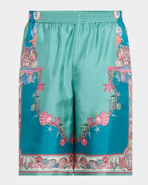 Versace La Vacanza Silk Twill Pull-on Shorts - Sea Green