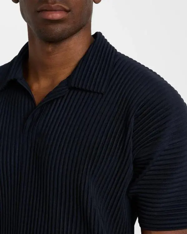 Issey Miyake Apos;s Pleated Johnny Collar Polo Shirt - Navy
