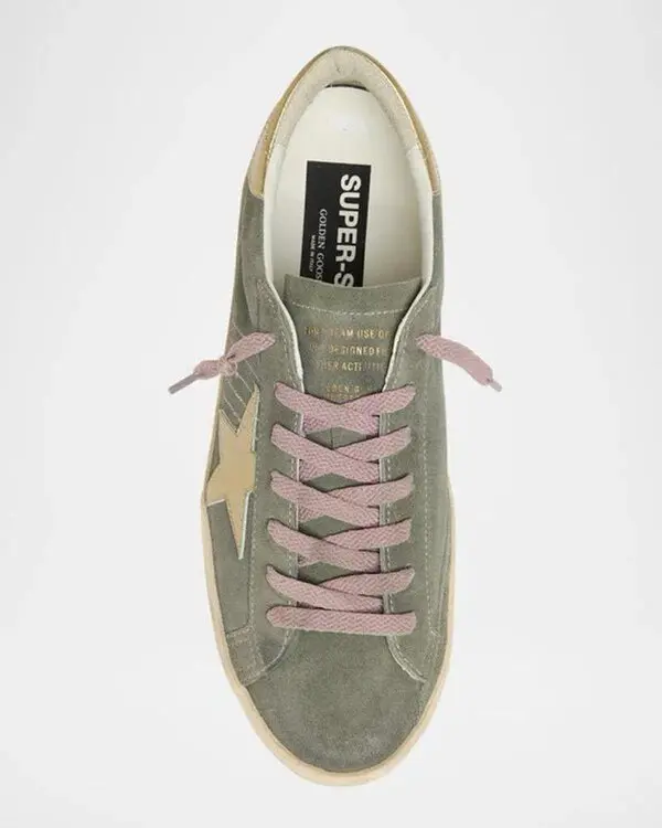 GOLDEN GOOSE Super-star Suede And Metallic Leather Sneakers - Grnylw