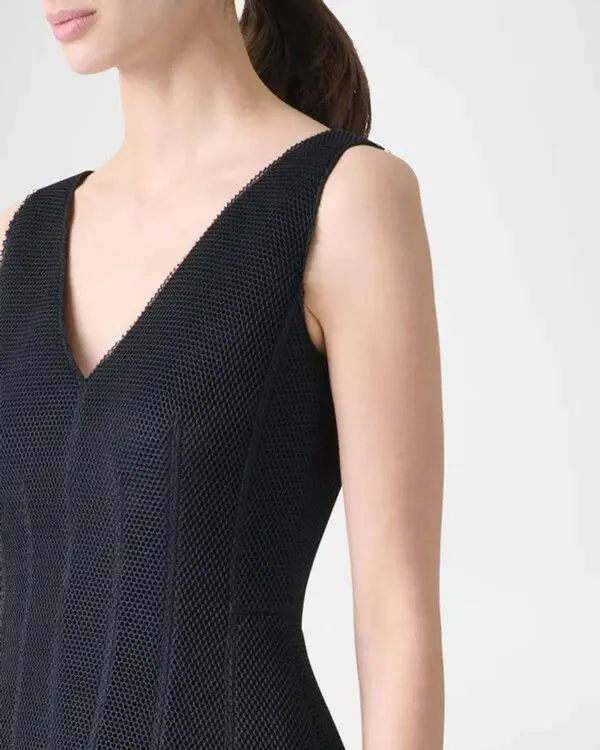 Akris Techno Grid V-neck Midi Dress