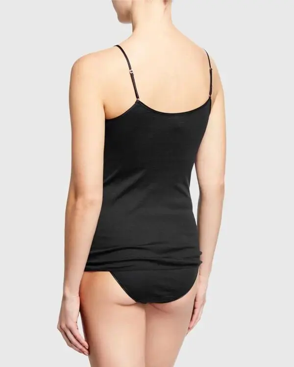 Hanro Seamless Cotton V-neck Camisole - Black