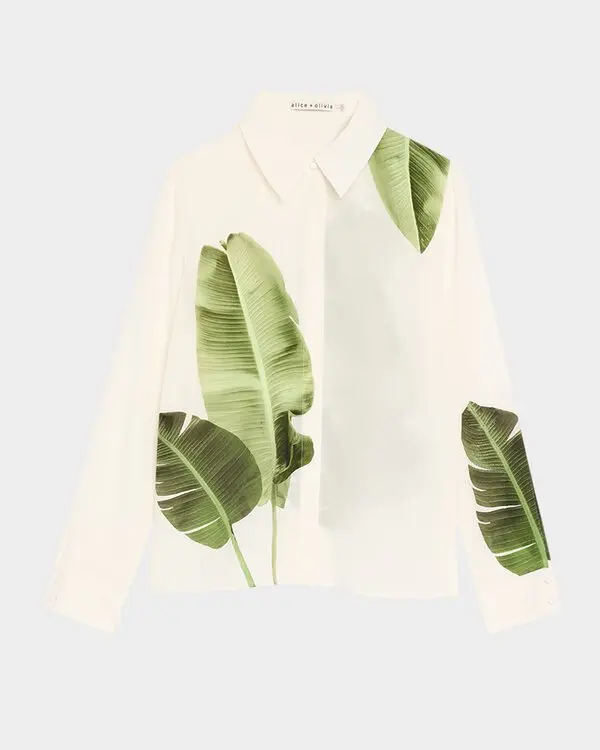 Alice + Olivia Jungle Palm Willa Placket Top - Jungle Palm Off White