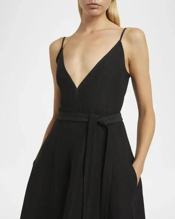 Proenza Schouler Elaine Belted Linen-blend Midi Dress - Black