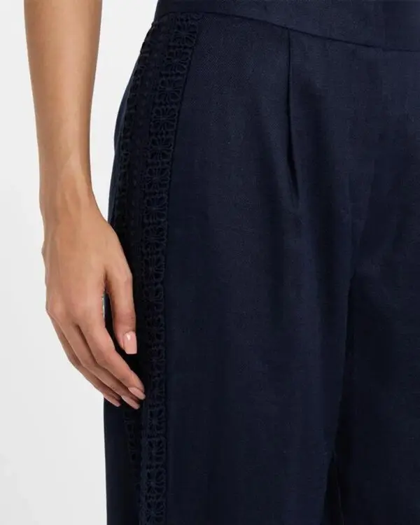 Elie Tahari Aster Lace-trim Linen Pants - Navy