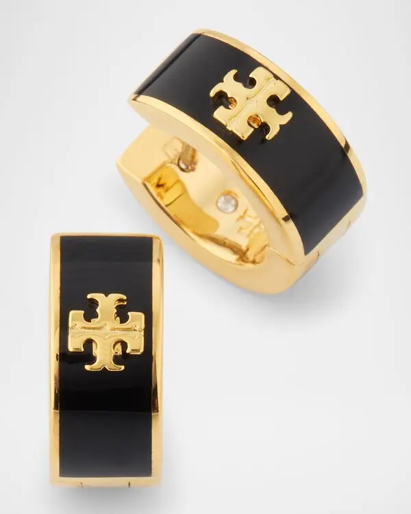 Tory Burch Icon Enamel Huggie Earrings - Black