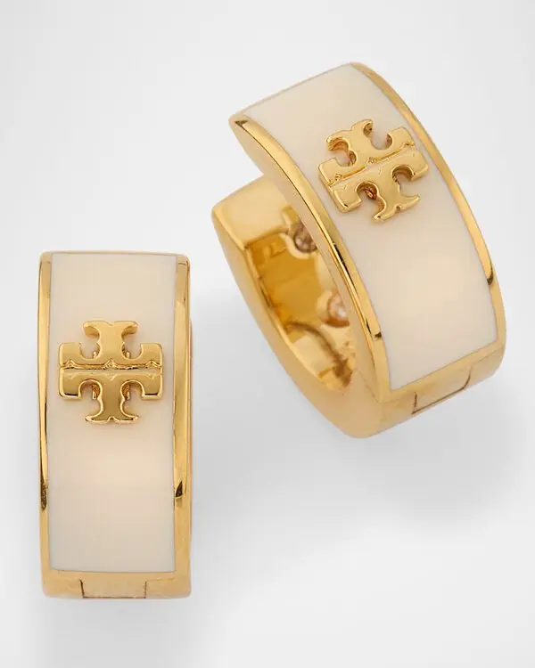 Tory Burch Icon Enamel Huggie Earrings - Ivory
