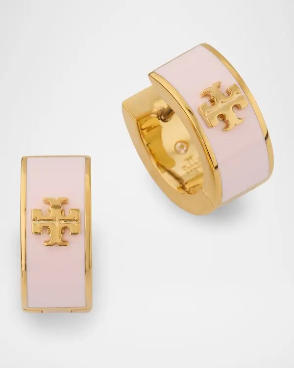 Tory Burch Icon Enamel Huggie Earrings - Pink