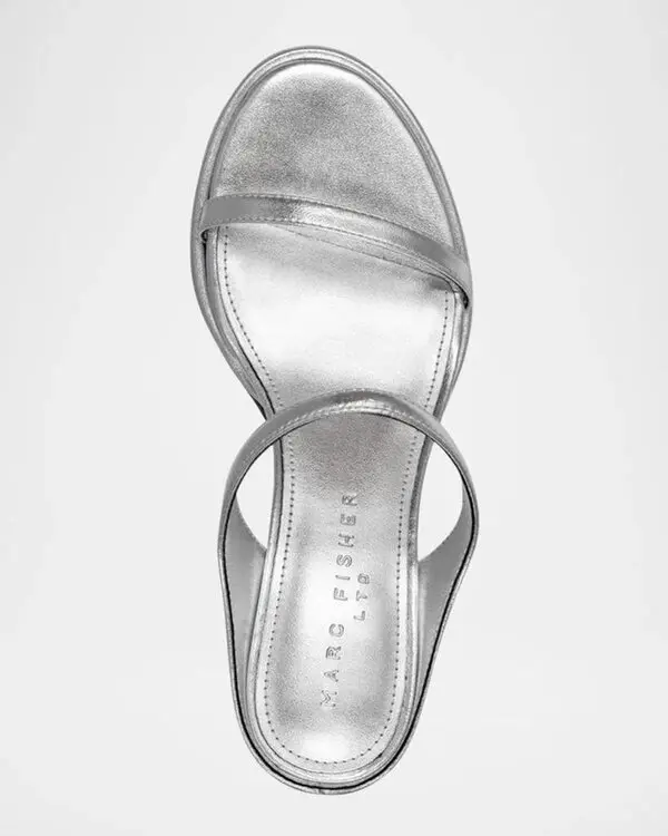 Marc Fisher Alonde Snake-embossed Leather Slide Sandals - Silver