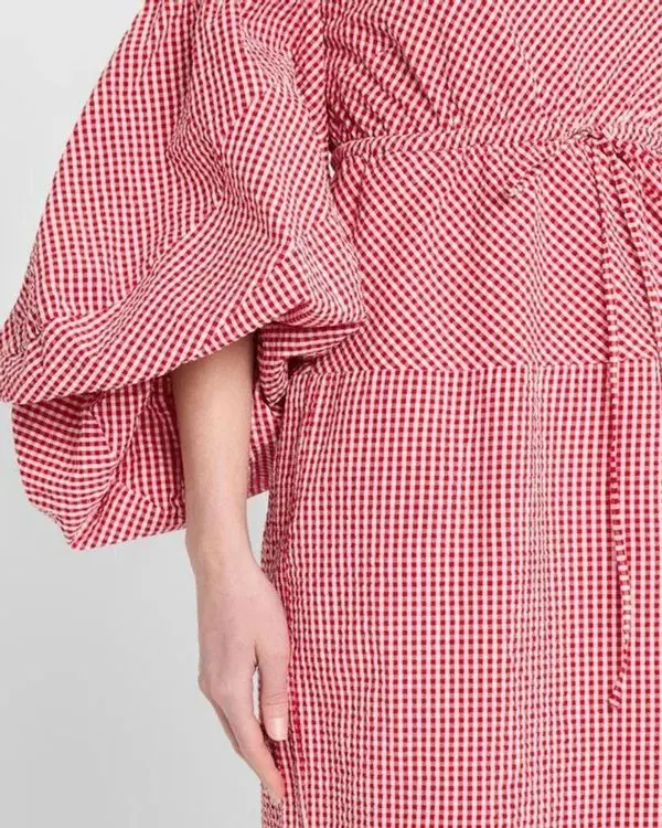 Rosie Assoulin Gingham Off-the-shoulder Midi Dress - Red Gingham