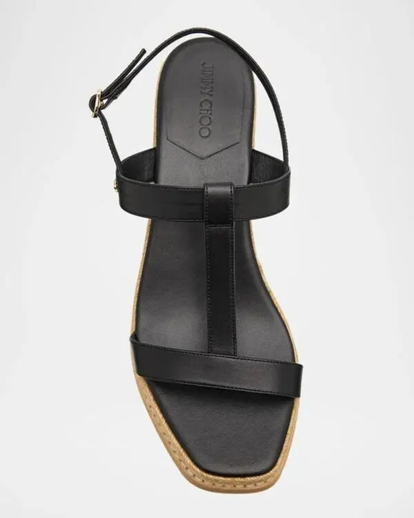 JIMMY CHOO Theia 60 Vacchetta Wedge Sandals - Black