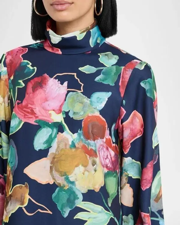 Lela Rose Elizabeth Floral Crepe Long-sleeve Shift Dress - Multi