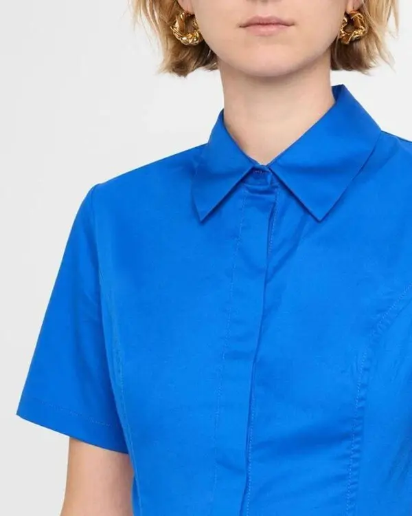 Evi Grintela Nicole Side-slit Cotton Maxi Shirtdress - Blue