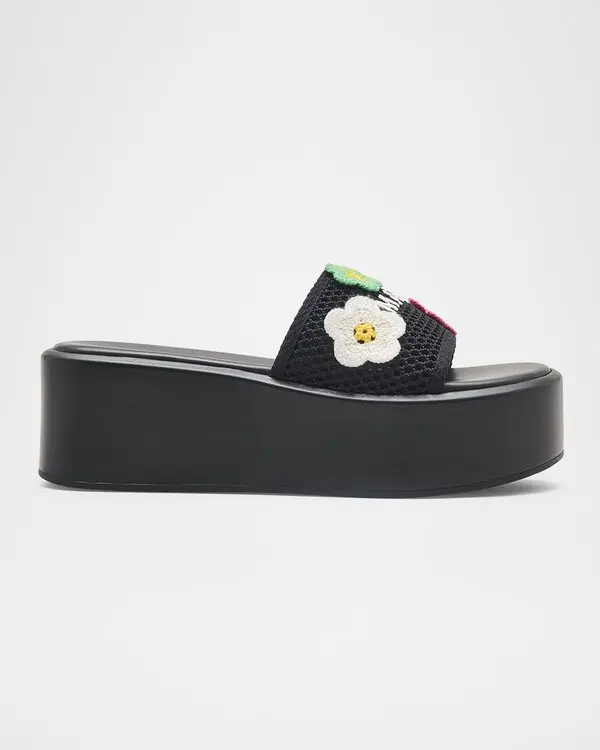 Marc Jacobs Platform Crochet Slides - Black Multi