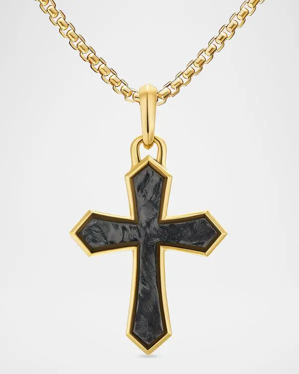 David Yurman Cross Pendant In 18k Gold - Forged Carbon