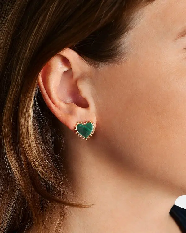 ANABEL ARAM JEWELRY Heart Stone Stud Earrings - Malachite