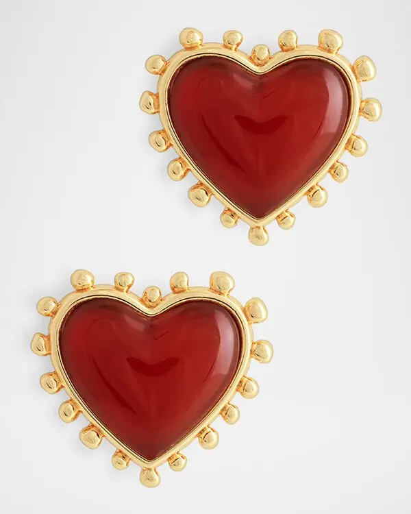 ANABEL ARAM JEWELRY Heart Stone Stud Earrings - Redjade