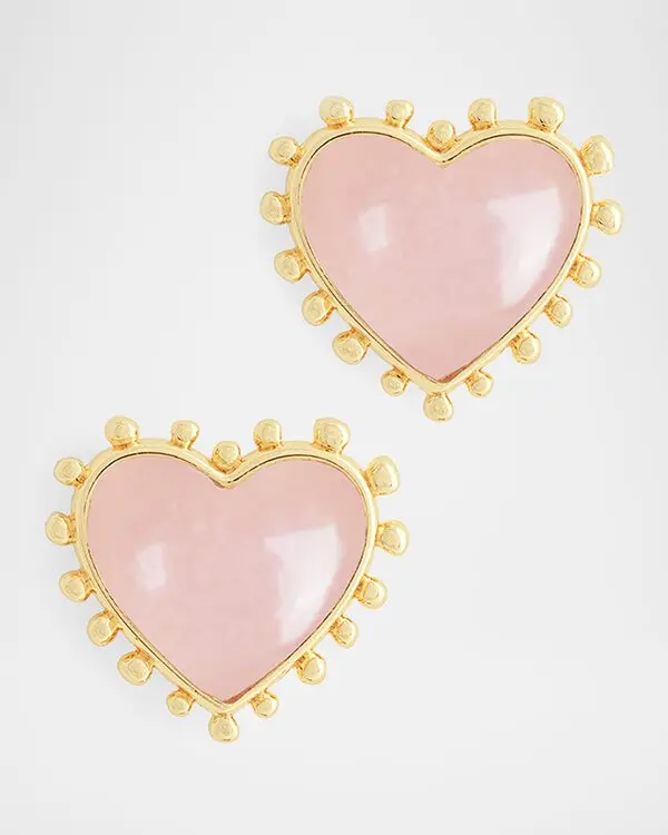 ANABEL ARAM JEWELRY Heart Stone Stud Earrings - Rosequartz