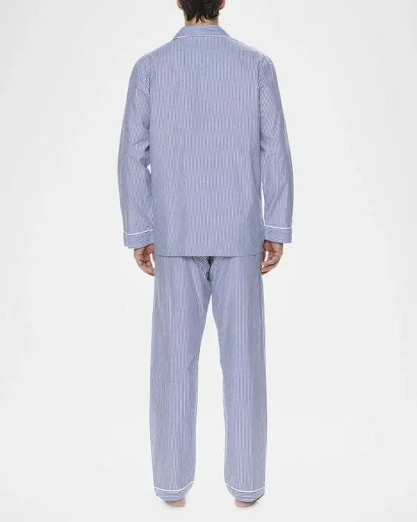 Majestic International Apos;s Cotton Bengal Stripe Long Pajama Set - Navy
