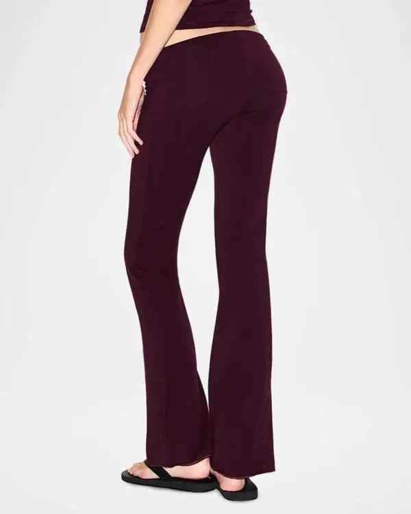SKIMS Cotton Jersey Foldover Flare-leg Pants - Currant