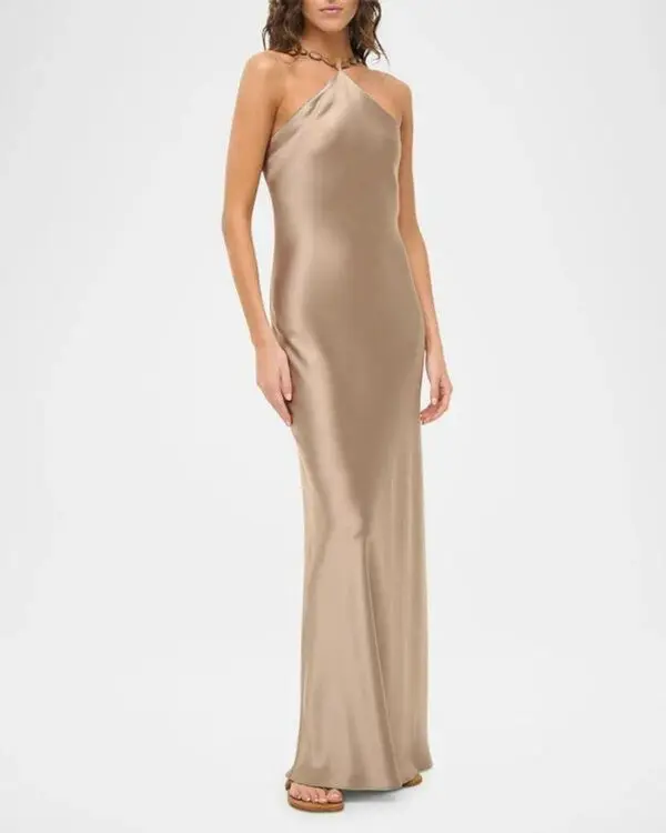 Staud Cadence Satin Maxi Dress - Dune