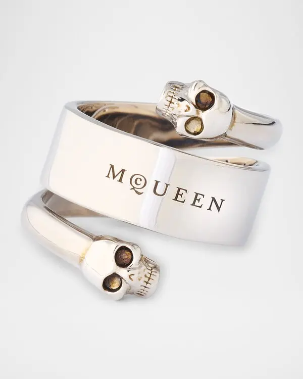 Alexander McQueen Twin Skull Logo Ring - 0446 Antique Silver