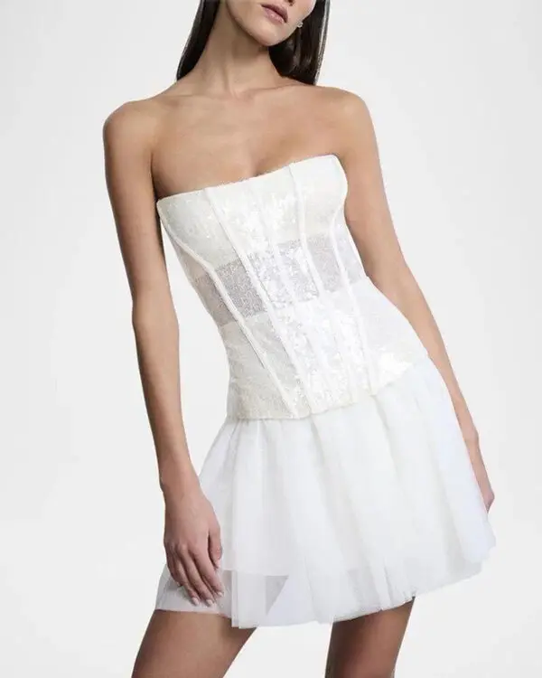 Bcbgmaxazria Strapless Sequin Lace Corset Mini Dress